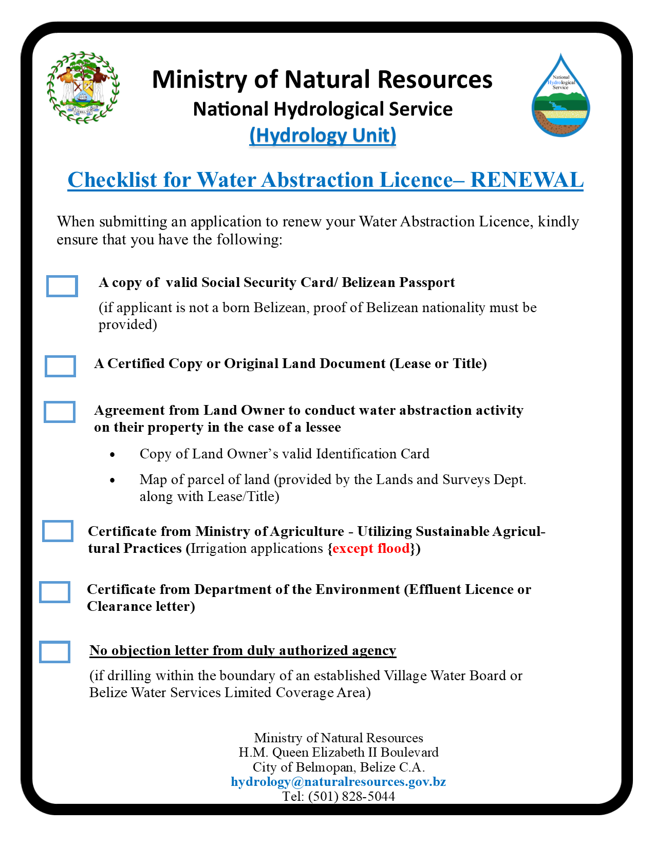 Hydrology Checklist for Water Abstraction Licence – Renewal – Ministry ...